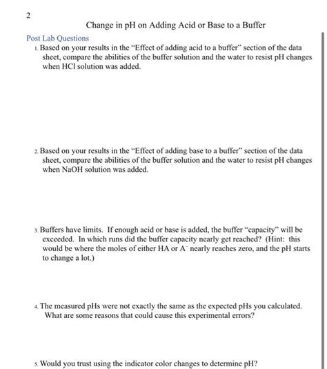 Change In PH On Adding Acid Or Base To A Buffer Chegg