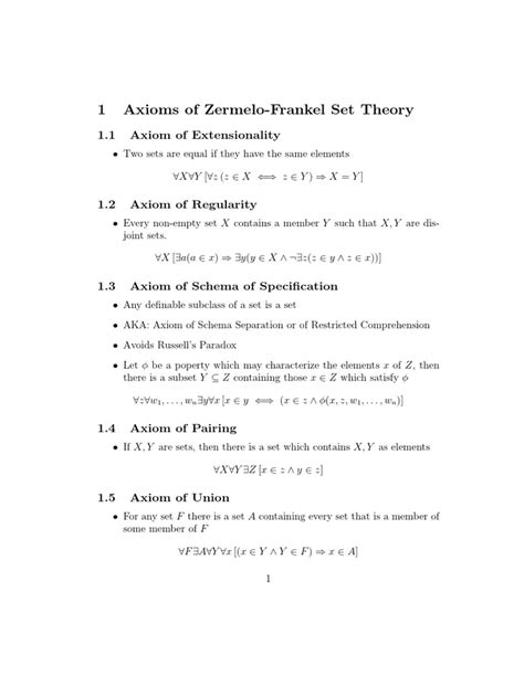 1 Axioms Of Zermelo Frankel Set Theory Pdf Deductive Reasoning