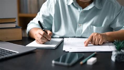 Education Concept Close Up Of Female Babe Make Notes Hand Typing In Laptop Study Online On