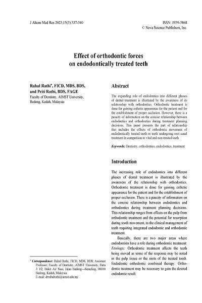 Effect Of Orthodontic Forces On Endodontically Treated Teeth Nova