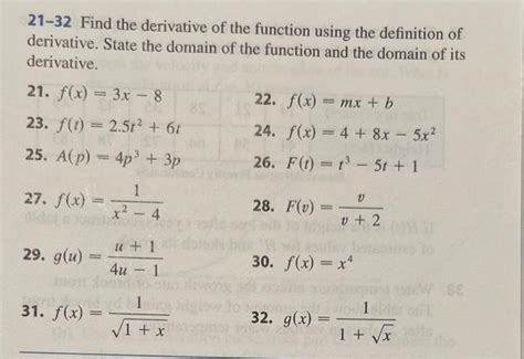 Solved 21 32 Find The Derivative Of The Function Using The