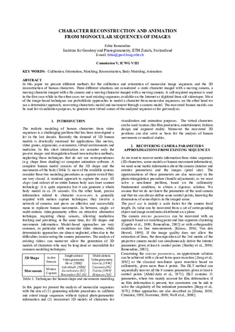 Pdf Character Reconstruction And Animation From Monocular Sequence Of Images