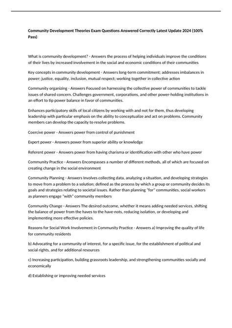 Community Development Theories Exam Questions Answered Correctly Latest Update 2024 100 Pass