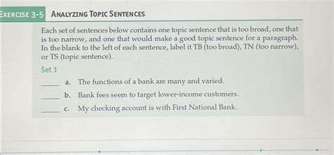 solved exercise 3 5 ﻿analyzing topic sentenceseach set of