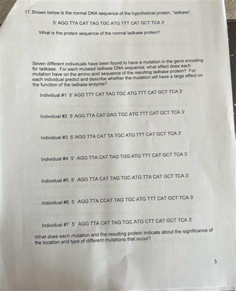 Solved 17 Shown Below Is The Normal Dna Sequence Of The
