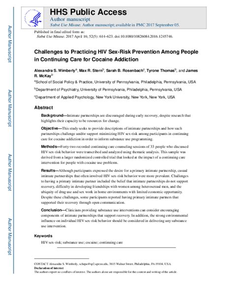 Pdf Challenges To Practicing Hiv Sex Risk Prevention Among People In Continuing Care For
