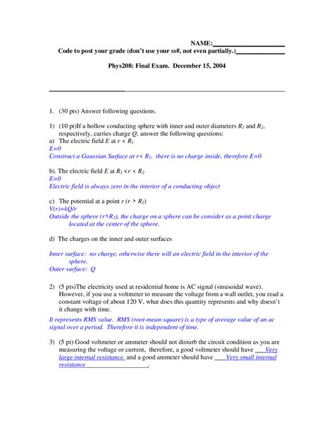 Solved Final Exam For Fundamentals Of Physics Ii Phys 208 Docsity