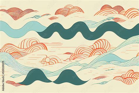 Japanese Background With Hand Drawn Wave Pattern Abstract Image With