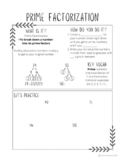 Prime Factorization Guided Notes By Cutecalculations Tpt