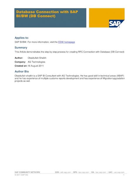 Pdf Database Connection With Sap Bibw Db Connect Dokumentips