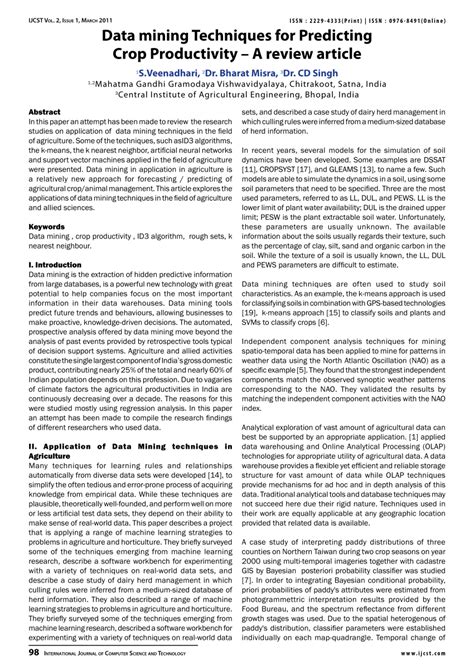 PDF Data Mining Techniques For Predicting Crop Productivity A Review Article