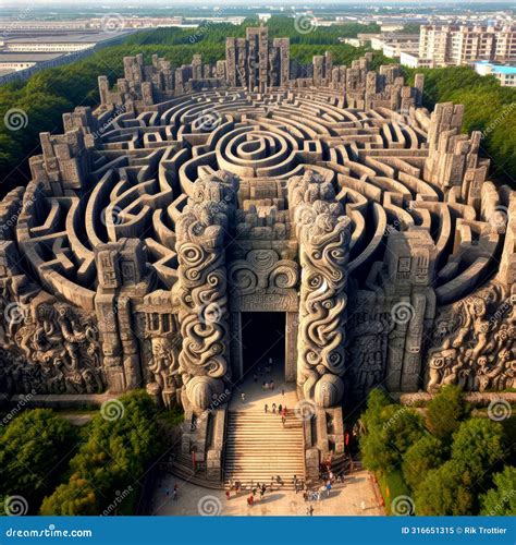 ancient mayan looking maze theme park stock illustration illustration