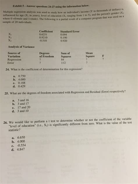 Multiple Regression Analysis Was Used To Study How An Chegg