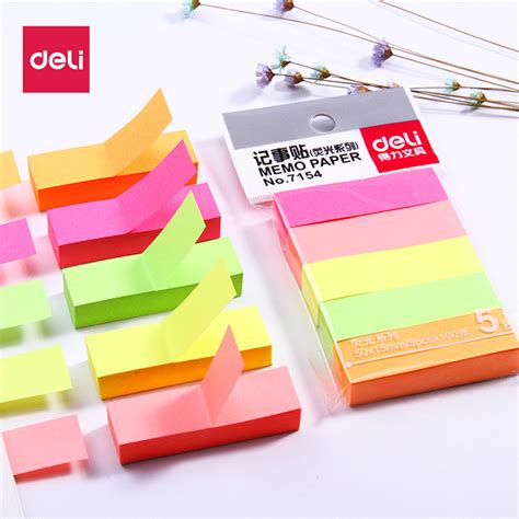 得力迷你长条便利贴小便签书签贴纸荧光条形学生用创意小条索引指示n次贴易百事标记优事记事便签纸报事彩色 虎窝淘