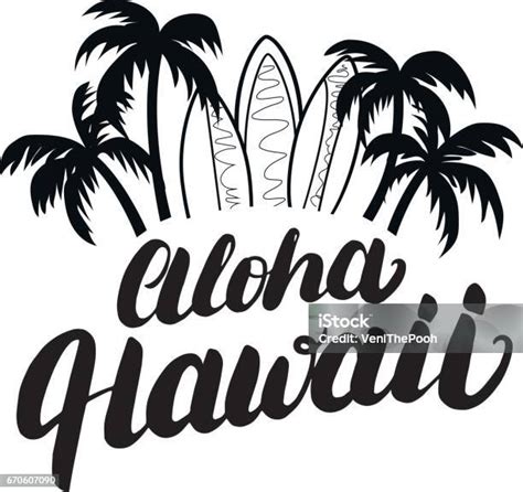 알로하 하와이 손 글자 서핑 포스터 티 인쇄 T 셔츠에 대한 스톡 벡터 아트 및 기타 이미지 T 셔츠 나무 다중 색상