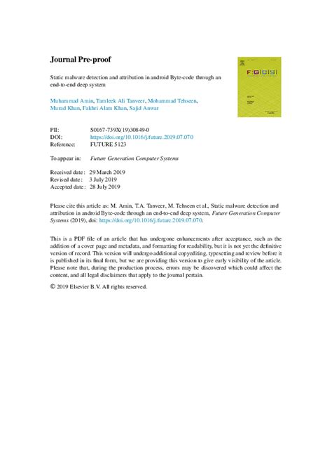 Pdf Static Malware Detection And Attribution In Android Byte Code