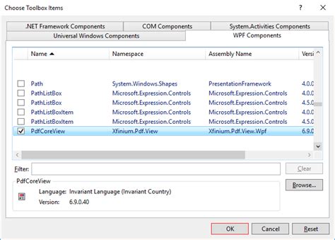 Add Xfiniumpdf Viewer For Wpf To Visual Studio 20152017 Toolbox