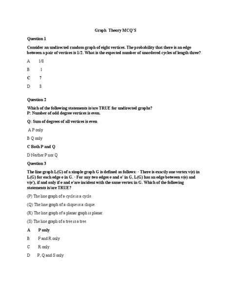 Mcq On Graph Theory Download Free Pdf Vertex Graph Theory