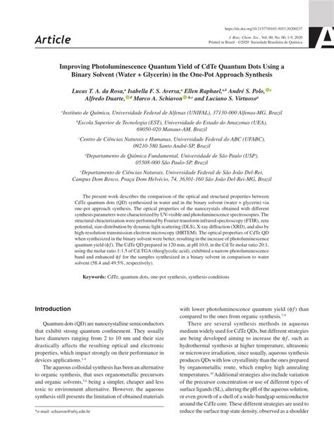 Pdf Improving Photoluminescence Quantum Yield Of Cdte Quantum Dots