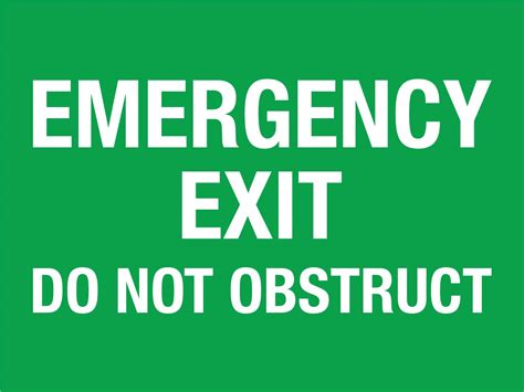 Emergency Exit Do Not Obstruct Green Sign New Signs