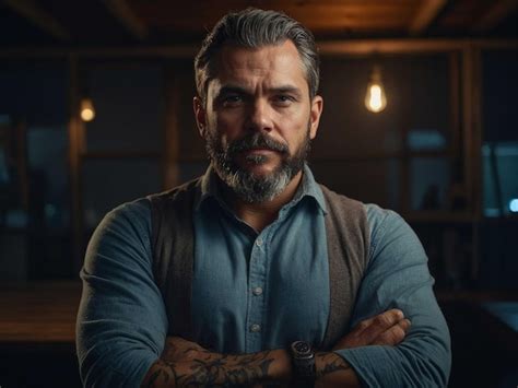 A Man With A Ink Arms Crossed With A Slight Smile And1 Premium Ai Generated Image