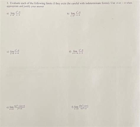 solved 1 evaluate each of the following limits if they