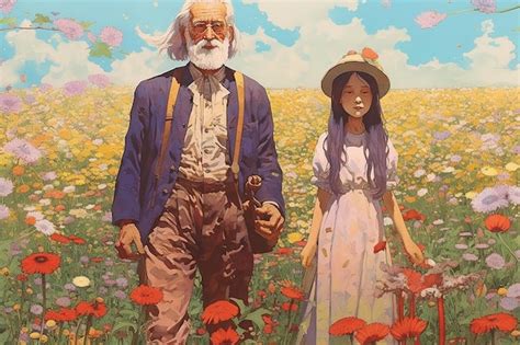 Premium Photo Illustration Of An Old Man And A Girl Standing