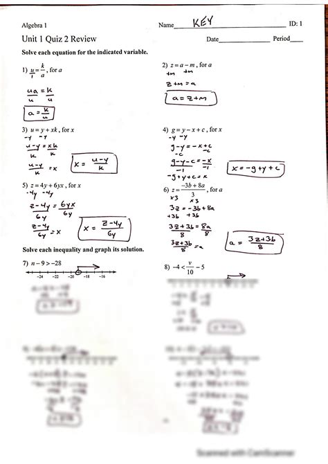 Solution Algebra 1 Unit 1 Quiz 2 Review Variables Equalities Compounds Compound Inequalities