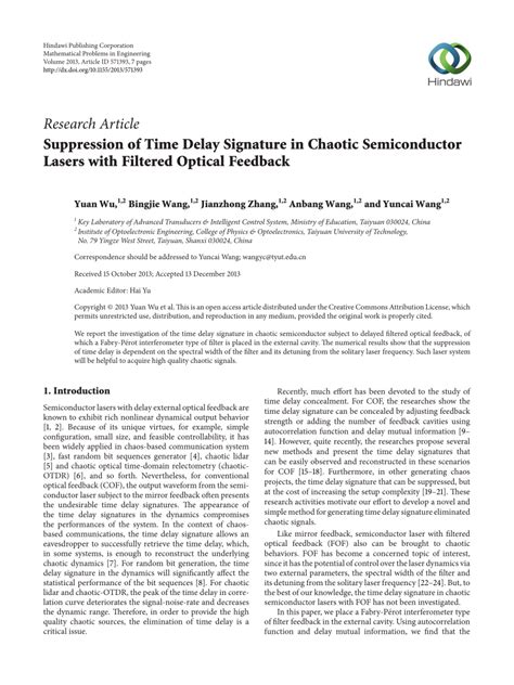 Pdf Suppression Of Time Delay Signature In Chaotic Semiconductor