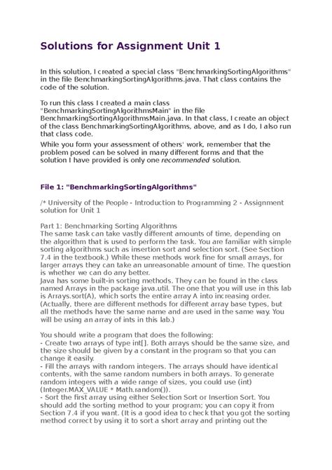 Solutions For Assignment Unit 1 That Class Contains The Code Of The Solution To Run This