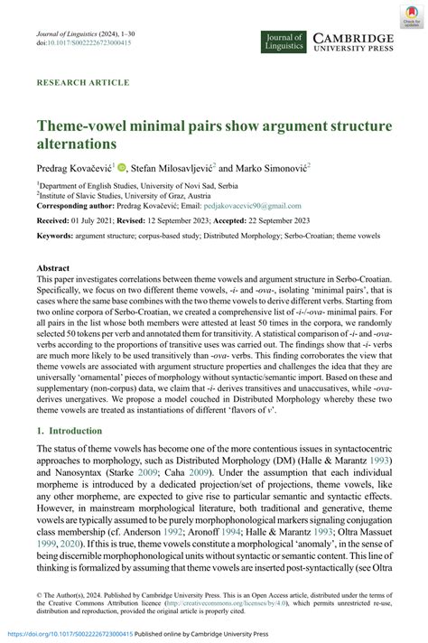 Pdf Theme Vowel Minimal Pairs Show Argument Structure Alternations