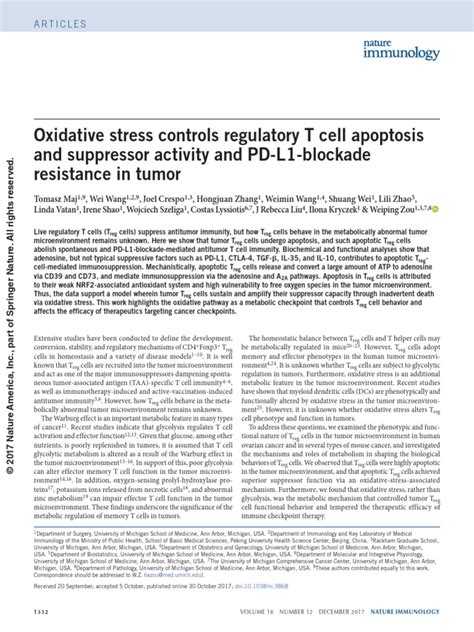 2017 Oxidative Stress Controls Regulatory T Cell Apoptosis And