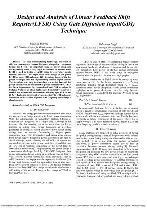 Pdf Design And Analysis Of Linear Feedback Shift Register Lfsr