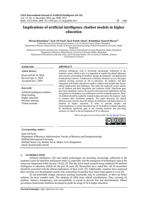 Implications Of Artificial Intelligence Chatbot Models In Higher