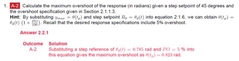 Solved 1 A 2 Calculate The Maximum Overshoot Of The