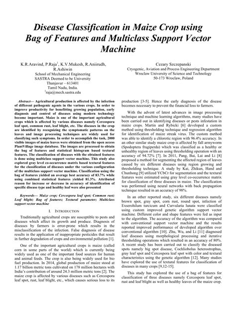 Pdf Disease Classification In Maize Crop Using Bag Of Features And Multiclass Support Vector