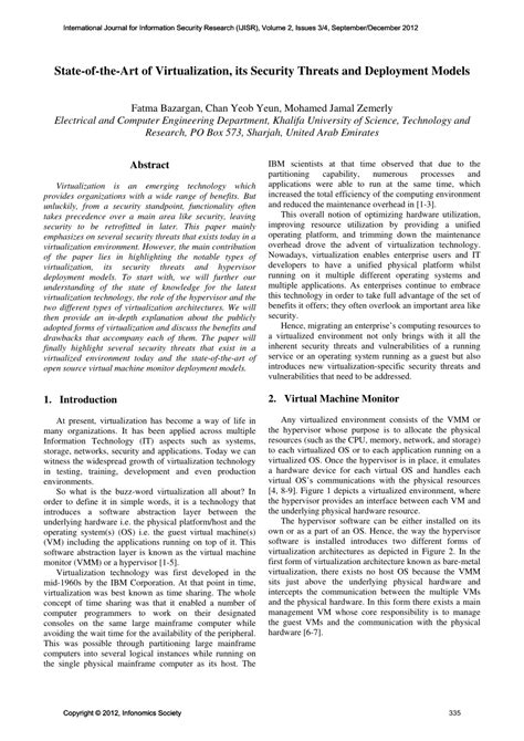 Pdf State Of The Art Of Virtualization Its Security Threats And Deployment Models