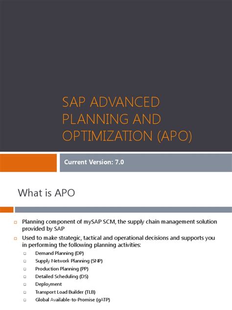Sap Advanced Planning And Optimization Apo Current Version 7 0 Pdf