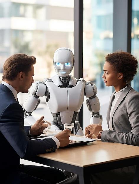 Premium Photo Business People Discussing Robot Voice Assistant During