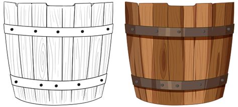 나무 통의 상세한 벡터 그림으로 컬러 버전과 개요 버전을 모두 보여줍니다 소박한 테마의 디자인에 이상적 0명에 대한 스톡 벡터 아트 및 기타 이미지 Istock
