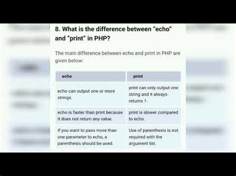 Difference between echo and print statement in PHP - YouTube