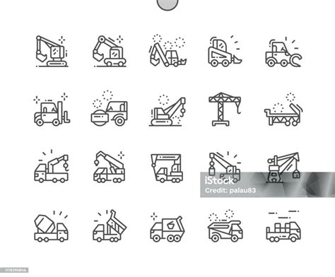 특수 기계 잘 만들어진 픽셀 완벽한 벡터 얇은 라인 아이콘 30 웹 그래픽 및 응용 프로그램을위한 그리드 2x 간단한 최소한의 그림 아이콘에 대한 스톡 벡터 아트 및 기타
