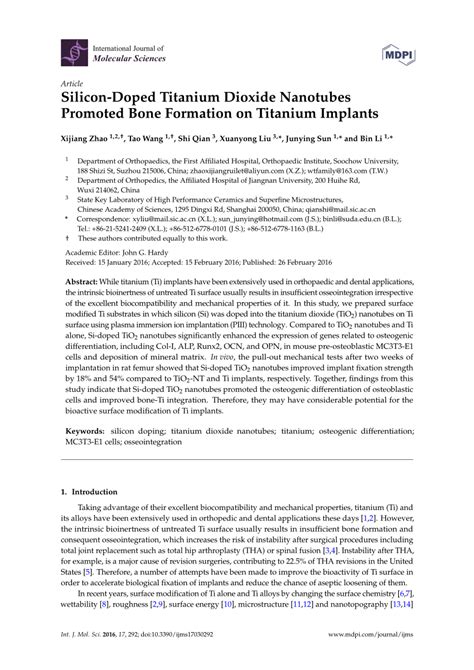 Pdf Silicon Doped Titanium Dioxide Nanotubes Promoted Bone Formation On Titanium Implants
