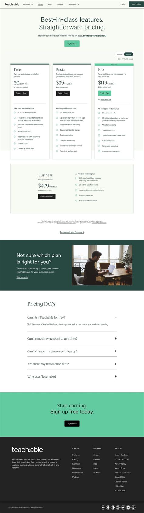 paywall and subscription design for teachable website