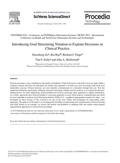 Pdf Introducing Goal Structuring Notation To Explain Decisions In Clinical Practice