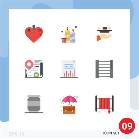 Pictogram Set Of 9 Simple Flat Colors Of Analytics Close Resturant Target Map Editable Vector
