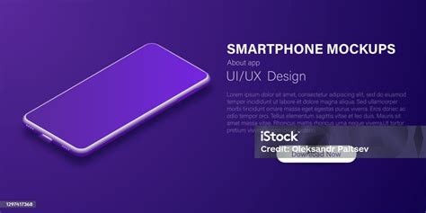 상상의 스마트 폰 원근에서 벡터 3d 휴대 전화 트렌디한 보라색 그라데이션이 있는 디지털 레이아웃 0명에 대한 스톡 벡터 아트 및 기타 이미지 Istock