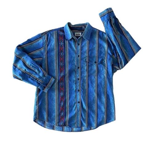 Vtg 90s 80s Colorful Western Pearl Snap Button Up Shirt Colorblock Blue