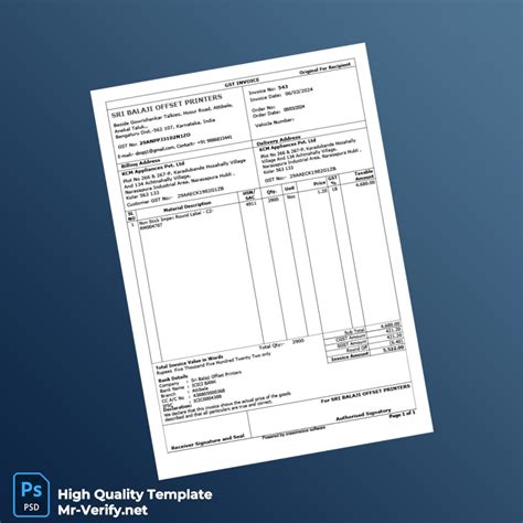 India Sri Balaji Offset Printers Invoice Template In Word And Pdf