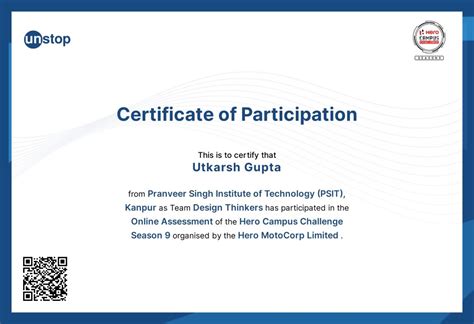 utkarsh gupta on linkedin certificate of participation